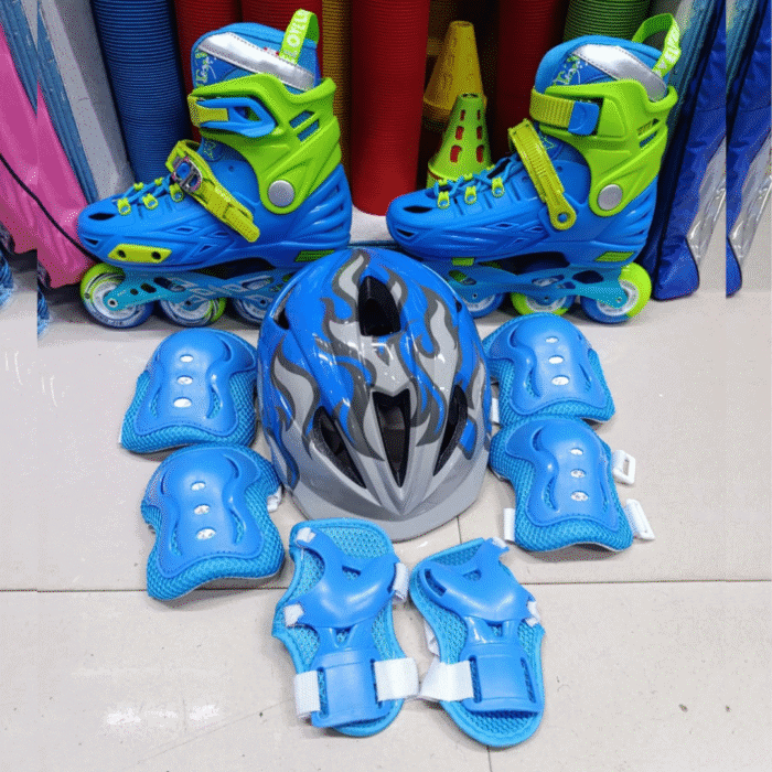 Full Set Hard Boot Skates With Rubber Wheels - Blue - Luvly Household ...